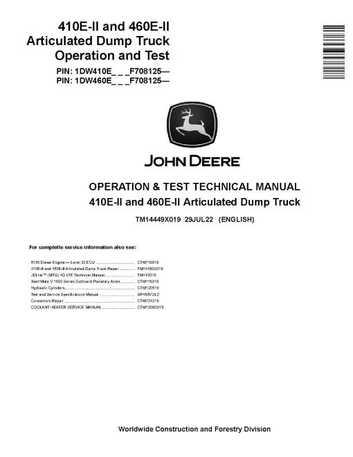 John Deere 410E & 460E Dump Truck Diagnostic Manual TM14449X019
